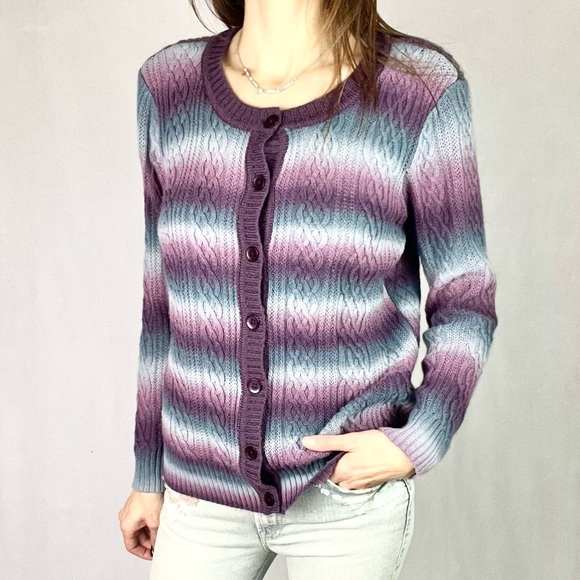 Koret | Sweaters | Koret Purple Shades Ombre Striped Buttonup Cable ...